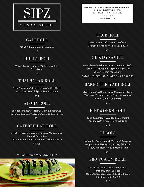 Sipz Vegetarian Kitchen | Vegan | Menu | Clairemont | San Diego, CA