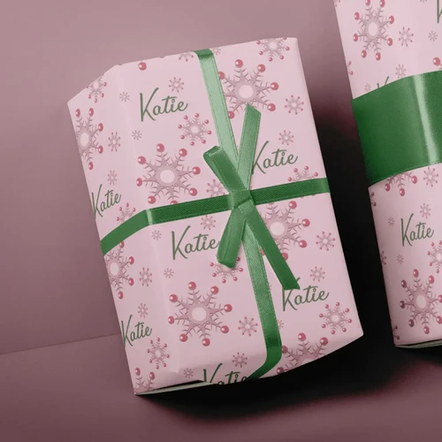 Blushing Snowfall Personalized Wrapping Paper | Custom Name Christmas ...