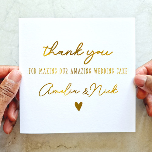 Personalised Wedding Cake Thank You Card - Gold Foil | Swootsy.com
