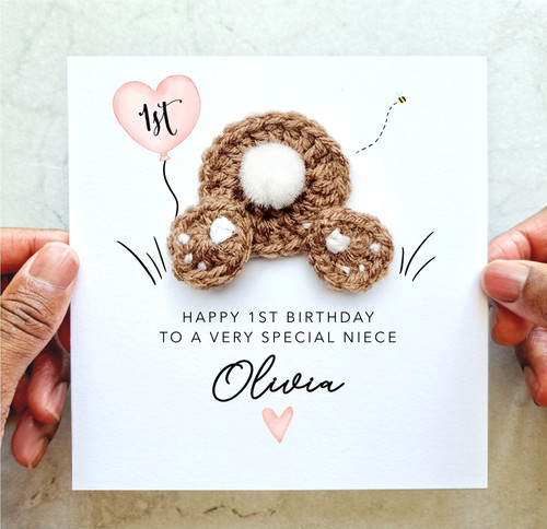 Personalised Niece 1st Birthday Card - Crochet Bunny | Swootsy.com