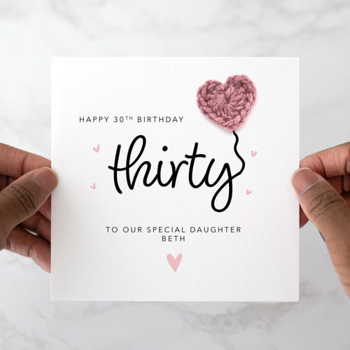 Personalised Daughter 30th Birthday Card - Crochet Heart | Swootsy.com