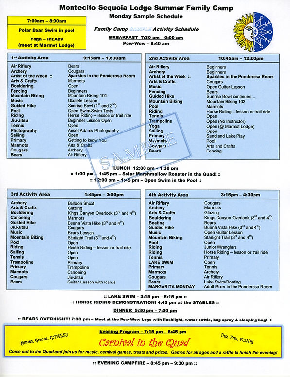 Montecito Summer Family Camp Daily Schedule