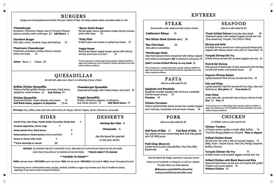 Menu | Restaurant 101