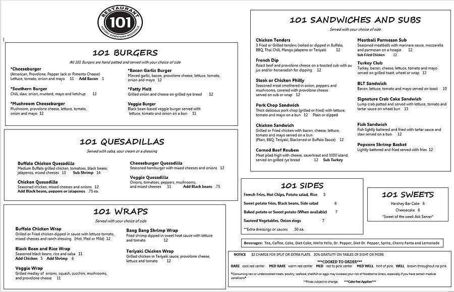 Menu | Restaurant 101