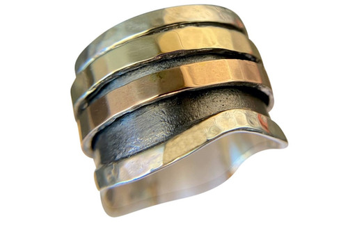 Yaron Morhaim Skyfall Sterling Silver & 9ct Gold Spinning Ring | Galio ...