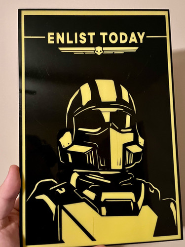 HellDivers Enlistment Poster Acrylic Engraving | Tomcat's Laser Creat