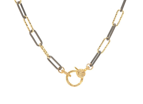 MATTE BLACK AND DIAMOND CUT PAPERCLIP CHAIN W/DIAMOND LOBSTER CLAW ...