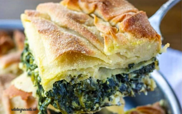 Placinta cu mangold (frunze de sfecla) si praz IRetete Grecesti