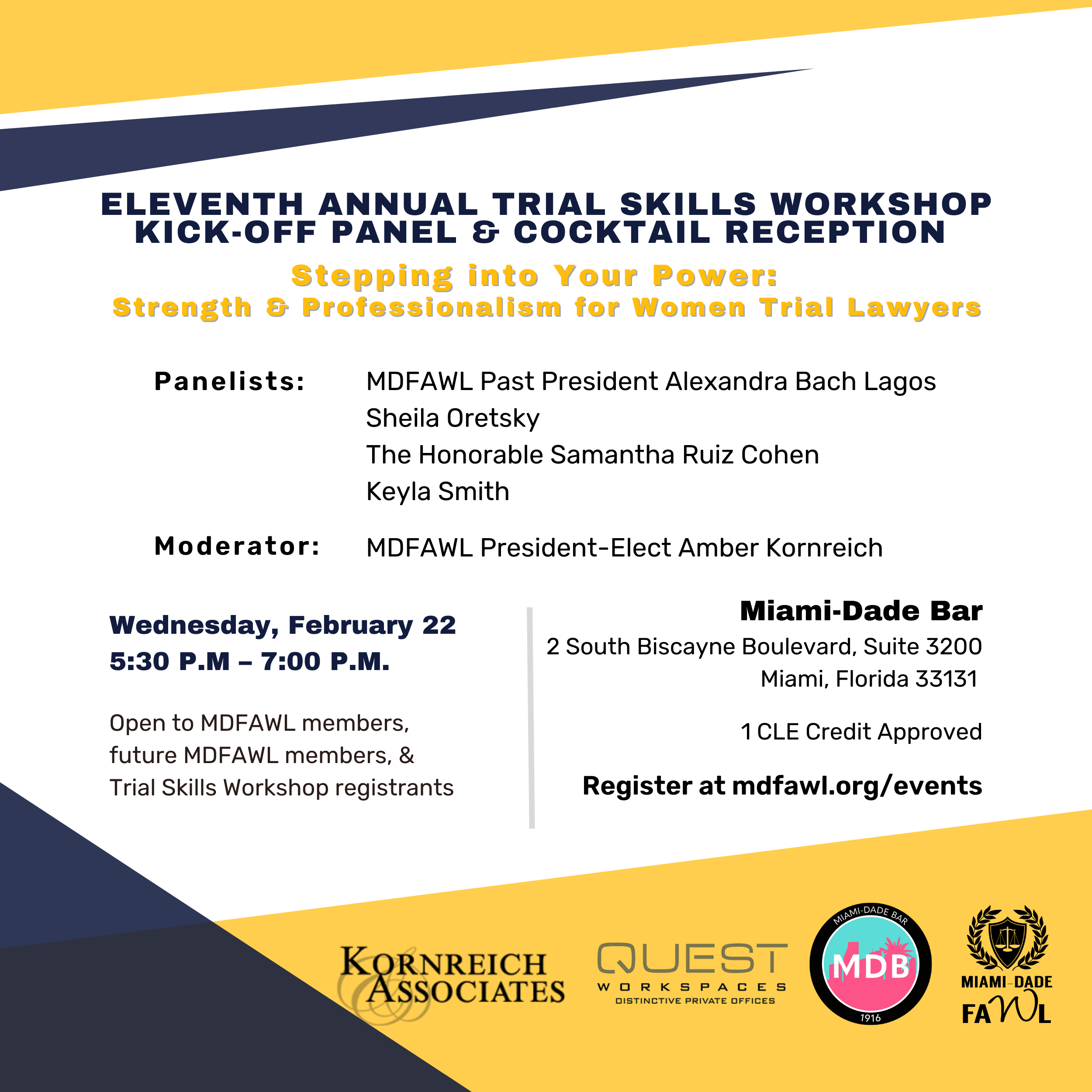 Trial Skills Workshop Kick-Off Panel and Cocktail Reception | Mdfawl