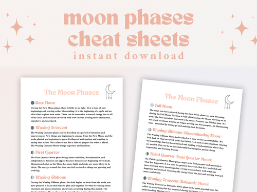 Printable Moon Phases Cheat Sheets | Aura Moon Co.
