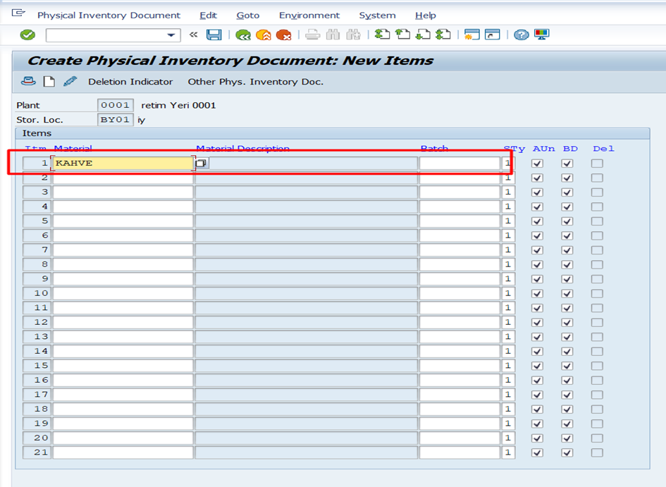 Creation of Physical Inventory Document