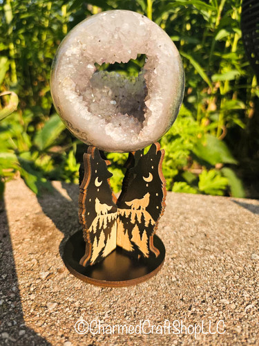 Wood Wolf Sphere Stand | Charmed Crafts Shop