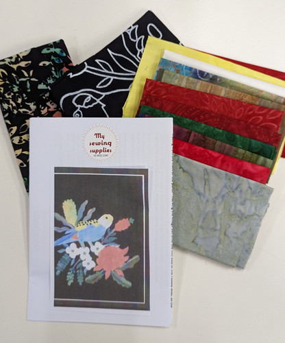 Bird Collage Kit - Batik fabrics -Blue Budgie | my-sewing-supplies