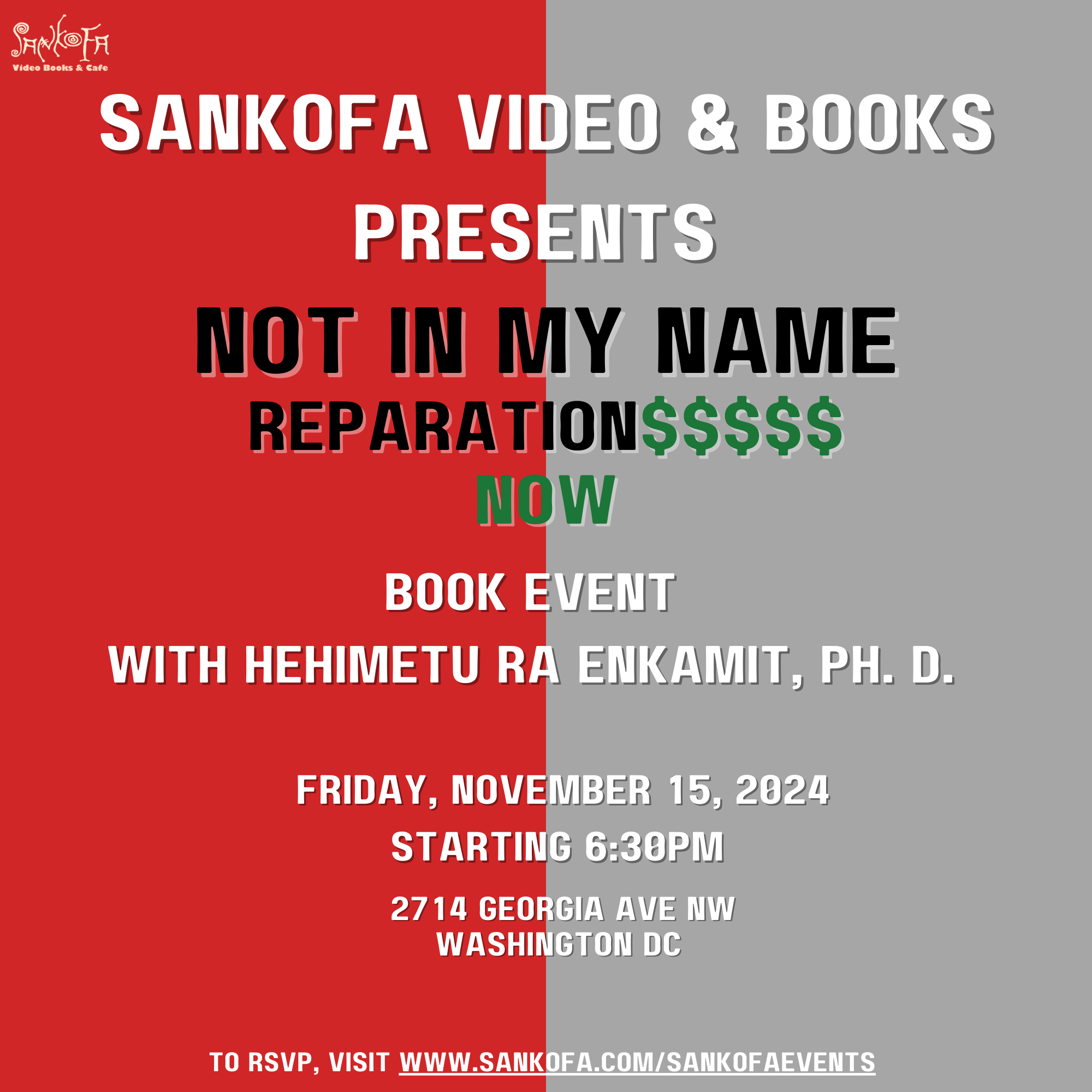 Book Event - Not In My Name: Reparations Now | sankofa-dc