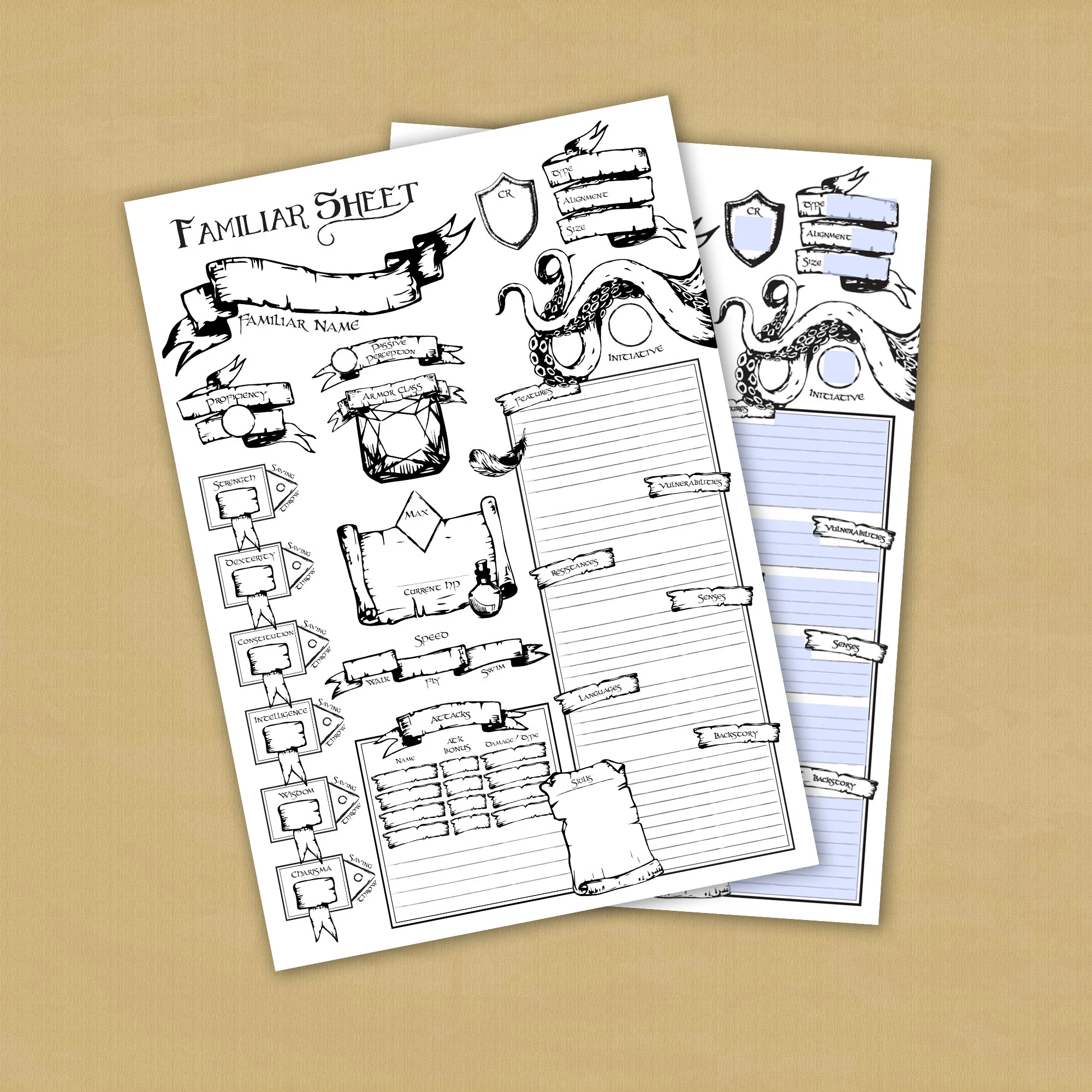 D&D Familiar Character Sheet *PDF DOWNLOAD* Fillable | PeculiarPDesigns