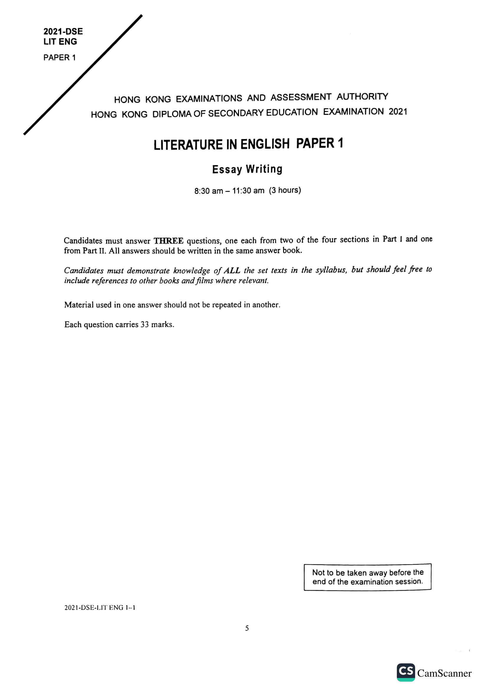 QUESTION PAPERS (2021 DSE LIT IN ENG)