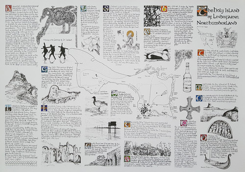 Holy Island of Lindisfarne Illustrated Map Hand Embellished Giclee ...