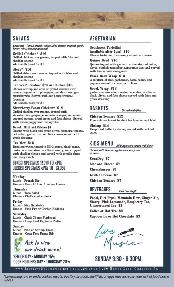 MENU | The Wolf Run Marina