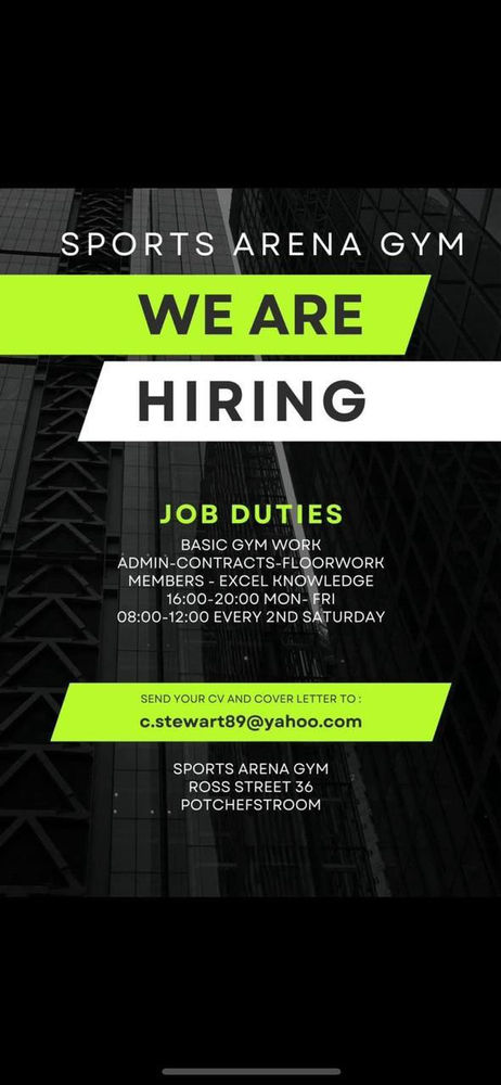 Job opportunity at Sports arena Gym | The Go-To Guy