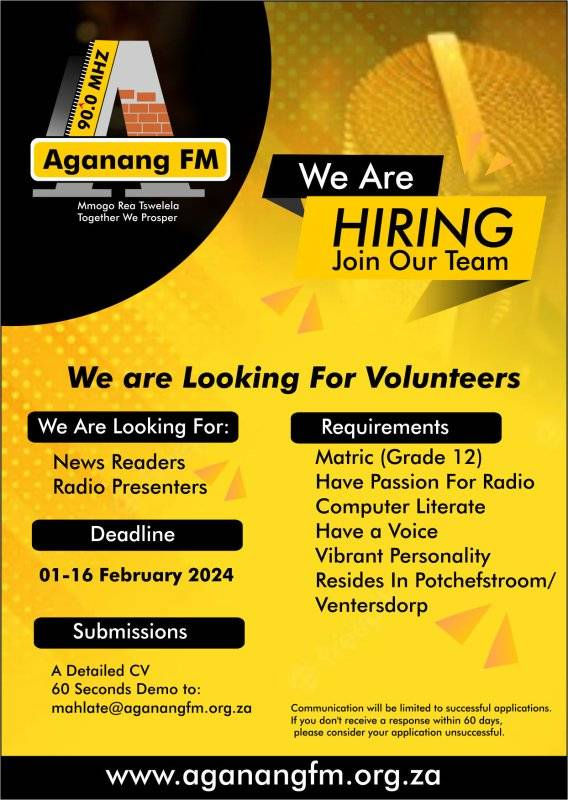 Aganang FM is looking for Volunteers to join their Team. | The Go-To Guy