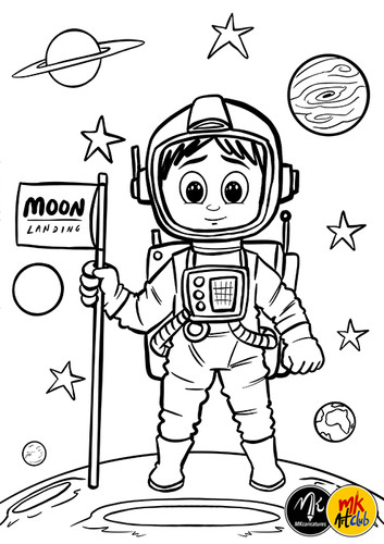 Moon Landing Colouring Page | MKcaricatures