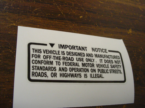 ATC70 1983 TO 1985 OFF ROAD USE ONLY STICKER DECAL EMBLEM (D7128 ...