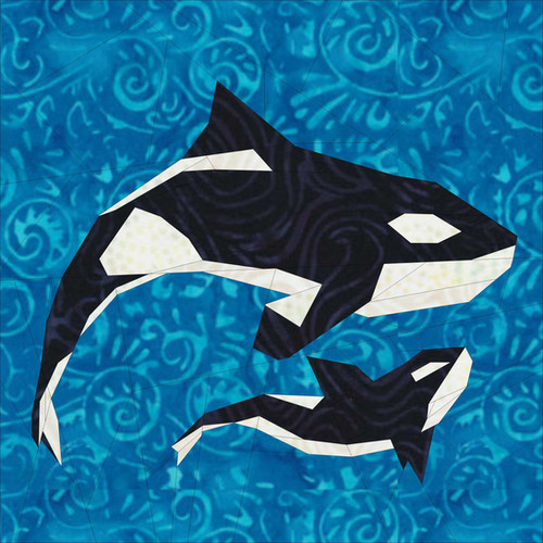 Geometric Orca Whale Baby Paper Pieced Quilt Pattern Block (20"x20 ...