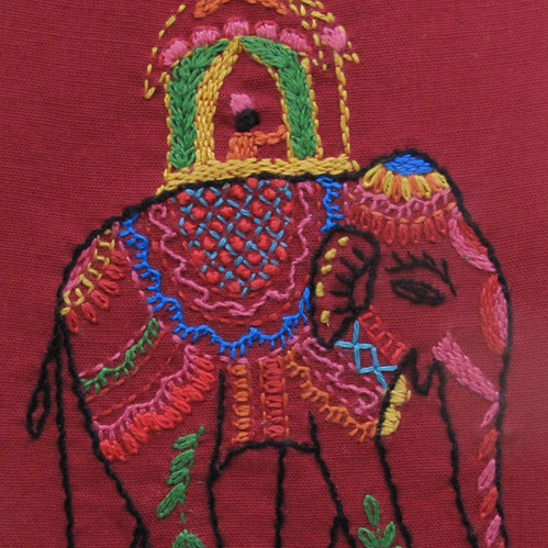 Red Elephant embroidered greeting card | Fabric of Life