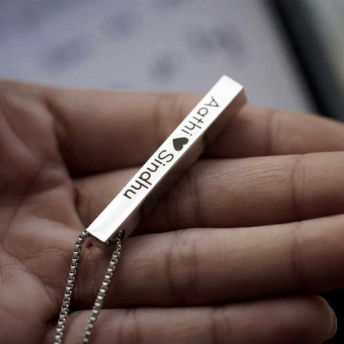 Vertical Bar Silver Locket with Black Radium Customised Name, shubh ...