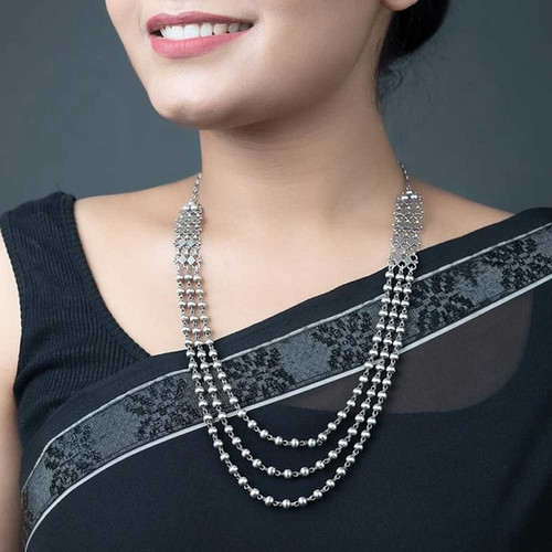 Aesthetic Delicate Triple layered Neckpiece, Matar Mala 925 Silver 70 ...