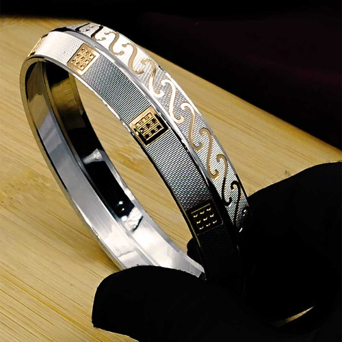 V-Shape Wave Pattern Classic Design High Finishing Pure Silver Kada 30 ...