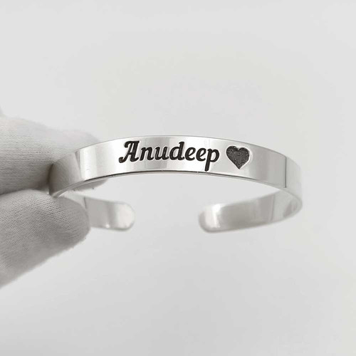 Cursive Font Heart Design Adjustable Silver Kada for men, 40 gm | Shubh ...