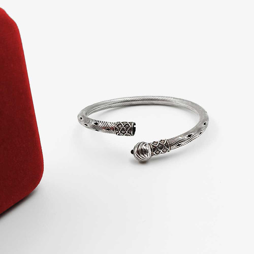 Single Moti Curve design Pure Silver Ladies Kada | Shubh Jewellers