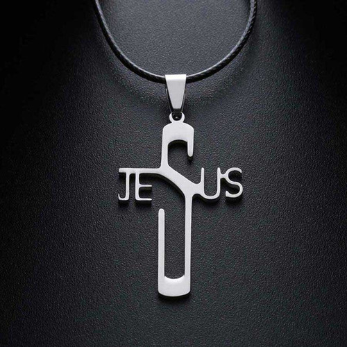 Jesus First Name Cross Necklace, Pure Silver Pendant, Shubh Jewellers ...