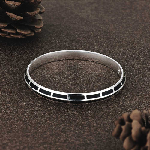 V-Shape Box Design Round Pattern Pure Silver Kada for men, 50 gm ...