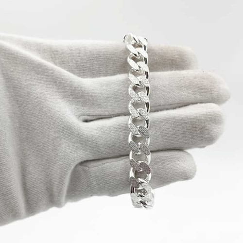 Diamond flat cut Light weight Curb Pure Silver 925 Bracelet 46 gm ...