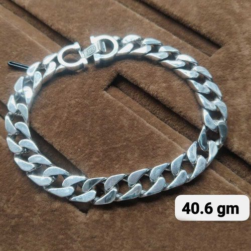 V-Face Curb Sharp Bracelet for Men with Fancy lock, 925 Pure Silver ...