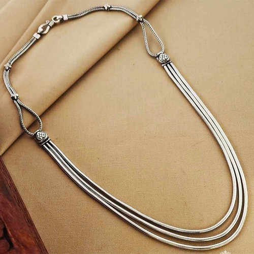 Diya Style Dot Antique Design Pure Silver 925 Necklace, Shubh Jewellers ...