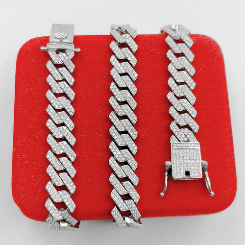Cubic Stones Zirconia curb 925 Silver Chain for men, Hardik Pandya CZ ...