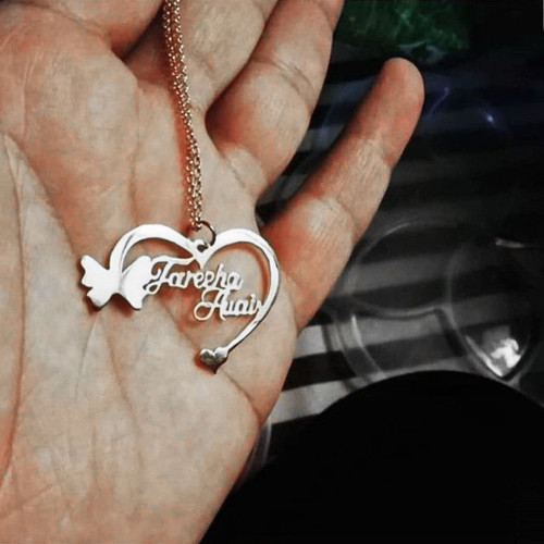 Butterfly Style Heart Customised Name Pendant with Silver Chain, Shubh ...