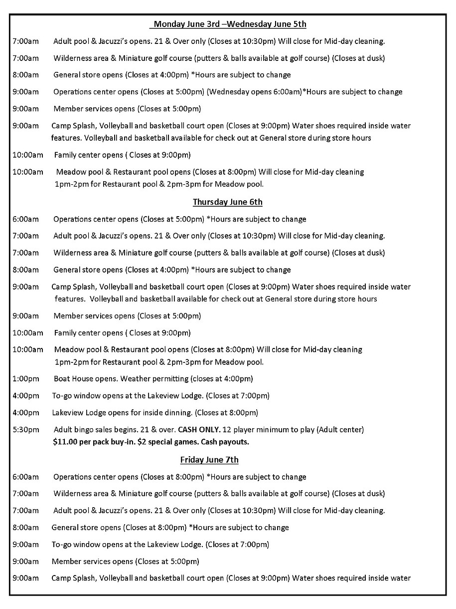 Scheduled Activities | mountainlakes