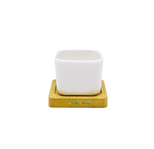 Square Porcelain Pot with Bamboo Base | atillyaday