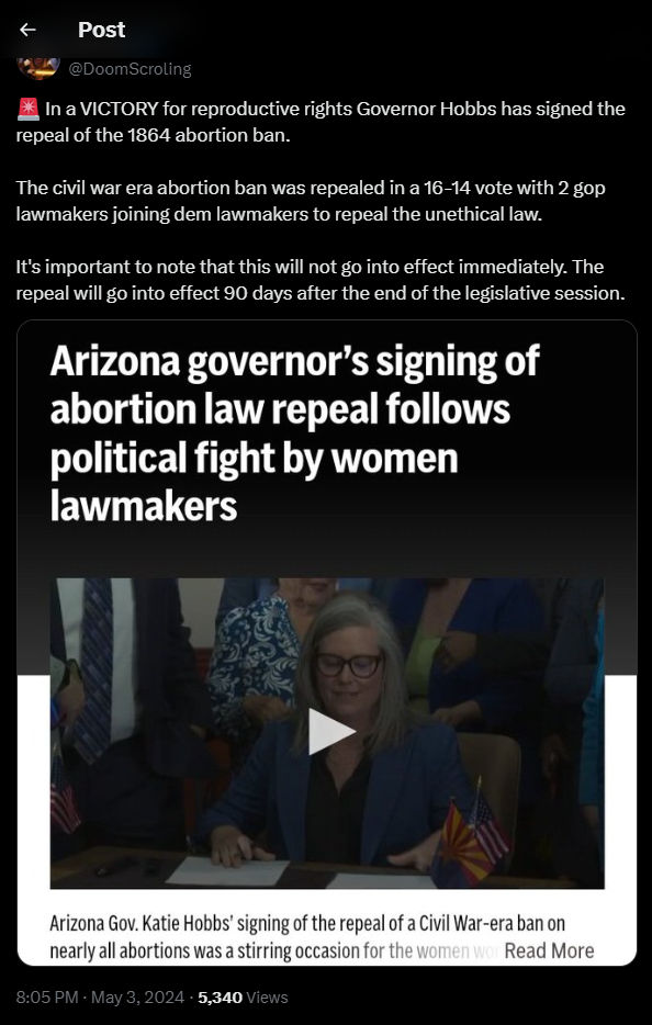 🚨 In a VICTORY for reproductive rights Governor Hobbs has signed the ...