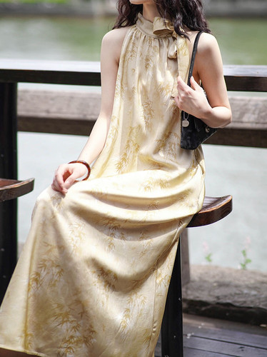 Tangerine New Chinese Style Halter Retro Dress | la joie boutique