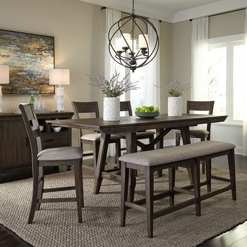 Double Bridge Dining Table, 4 Counter Chairs & Bench | All American