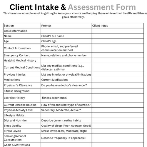 Client Intake & Assessment Form | Fittechfusion