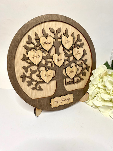Personalised Family Tree - Wooden Family Tree - Circle - Heart ...