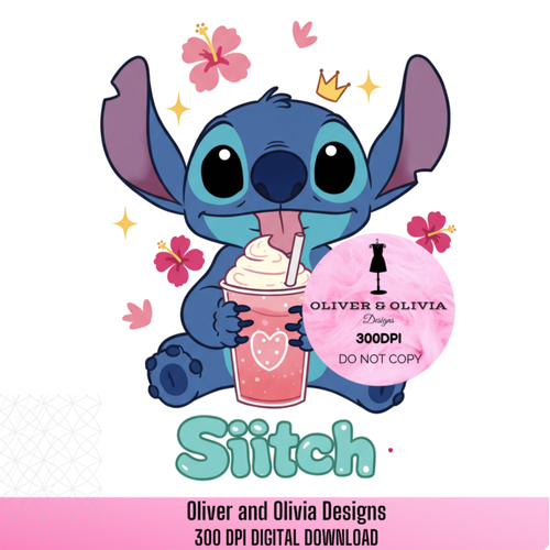Stitch with Smoothie PNG | Cute Alien Lilo & Tropical Digital File ...