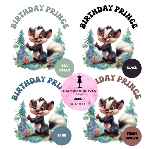 Birthday Prince Skunk Digital Art | Cute Animal Birthday PNG | Oliver ...