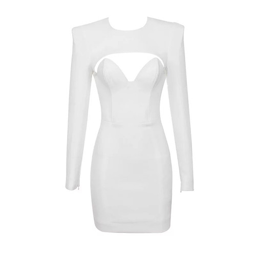 Long Sleeve Open Cut Cleavage Dress | LuxuryVesture
